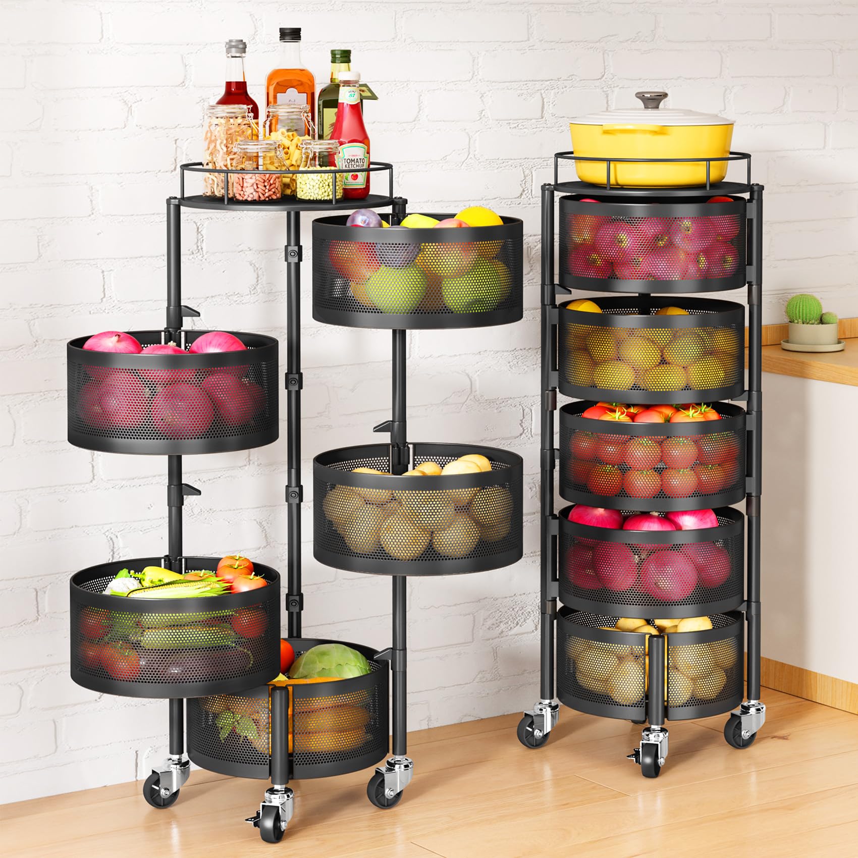 SNTD 5 Tier Rotating Storage Rack Cart for Potato Onion Bread Banana