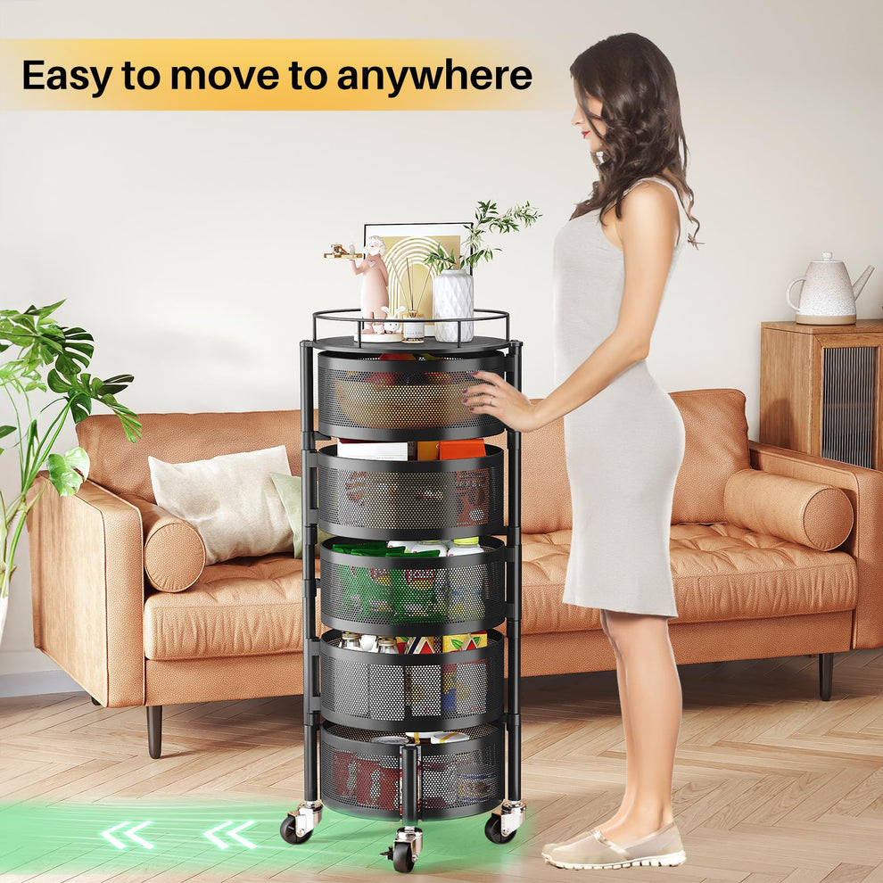 SNTD 5 Tier Rotating Storage Rack Cart for Potato Onion Bread Banana